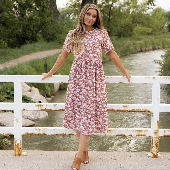 indie & co | Dresses | Indie Co Rust Cottagecore Praire Floral Modest ...